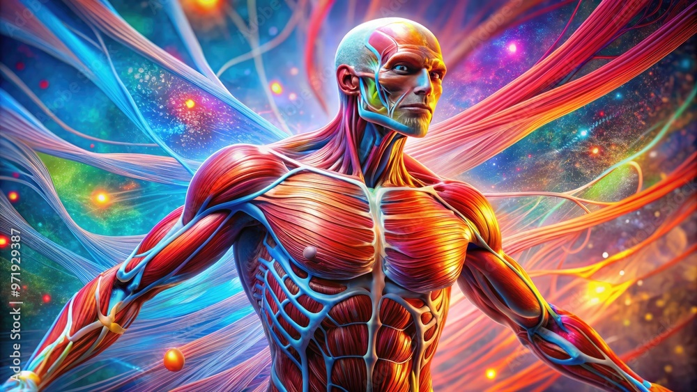 Vibrant, detailed illustration of skeletal muscle tissue showcasing ...