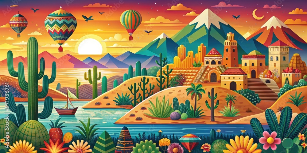 Vibrant illustration of Mexico's geographic landscape, showcasing ...