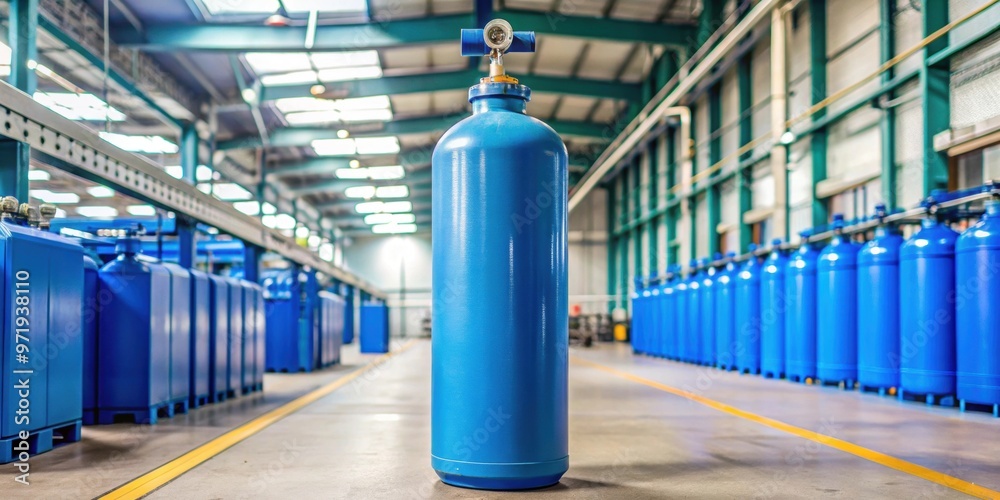 Blue oxygen cylinder with compressed gas for industrial use in a ...