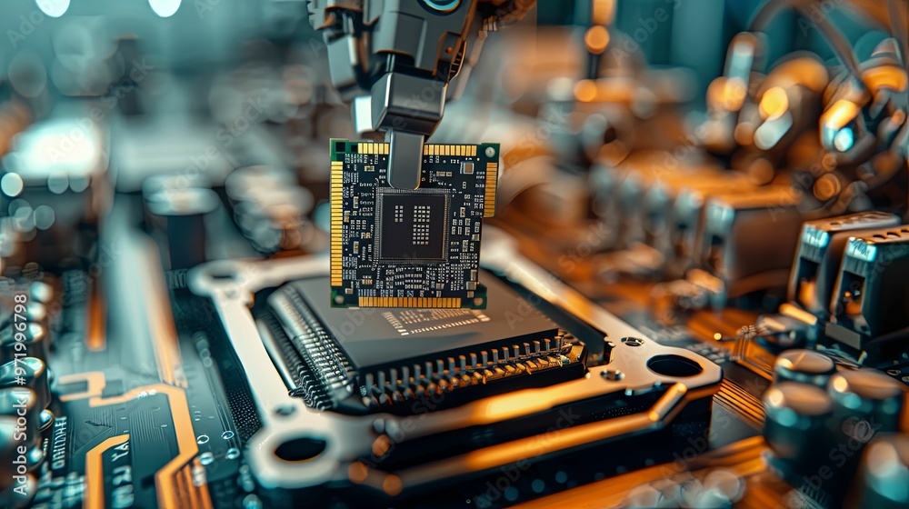 Robotic Arm Placing Microchip on Motherboard Stock Illustration | Adobe ...