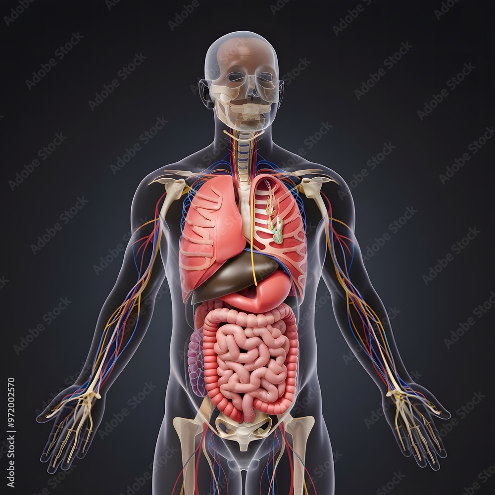 Human body anatomy illustration. Parts of human body model with organ ...