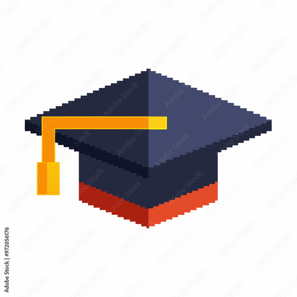 Pixel Art Graduation Cap Icon Digital Academic Achievement Symbol Stock ...