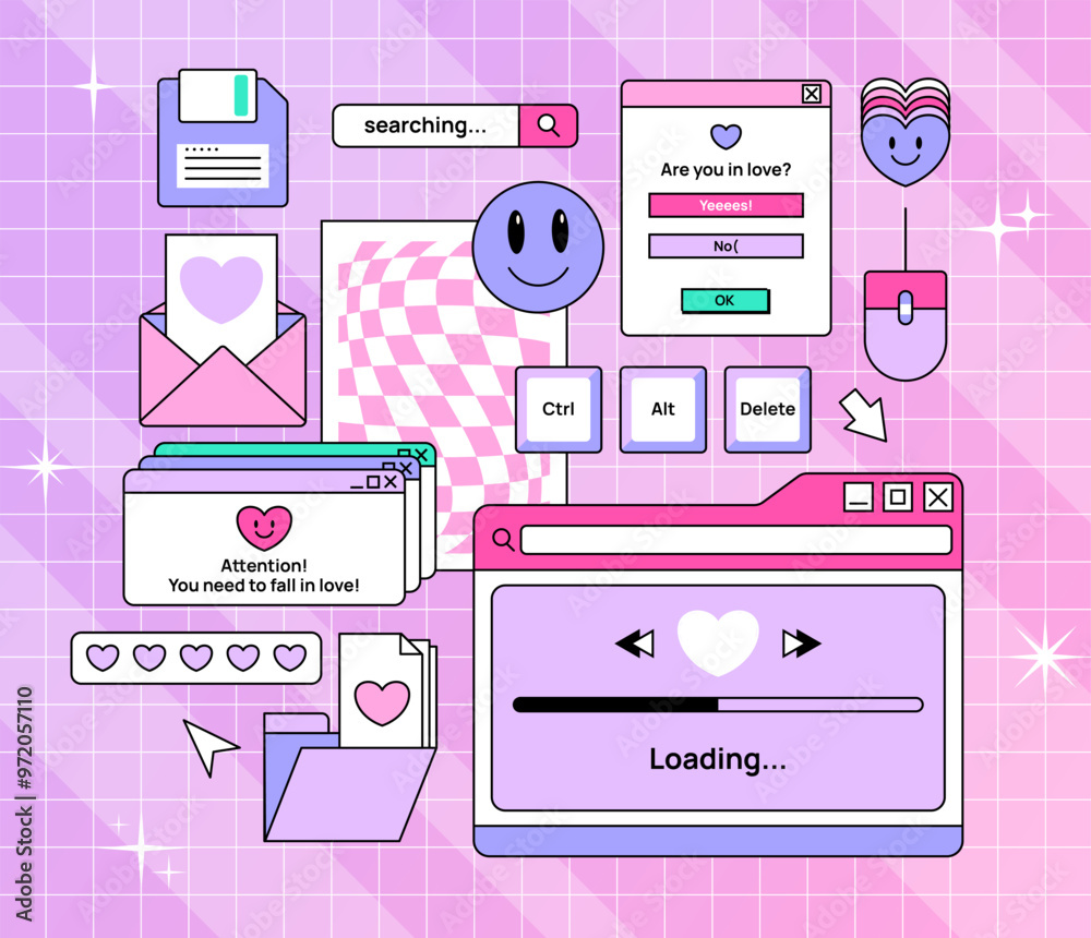 Trendy y2k sticker set. Old computer aesthetic.Retro user interface ...