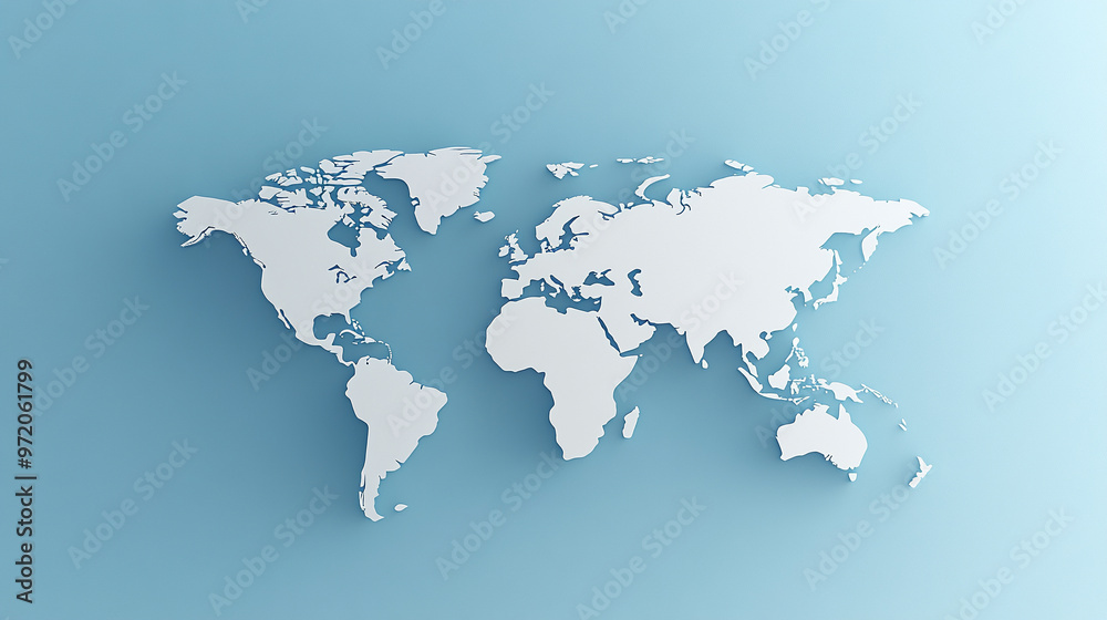 3D world map rendered on a soft blue gradient background. The sleek ...