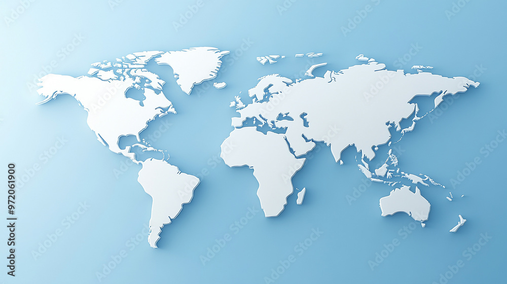 3D world map rendered on a soft blue gradient background. The sleek ...