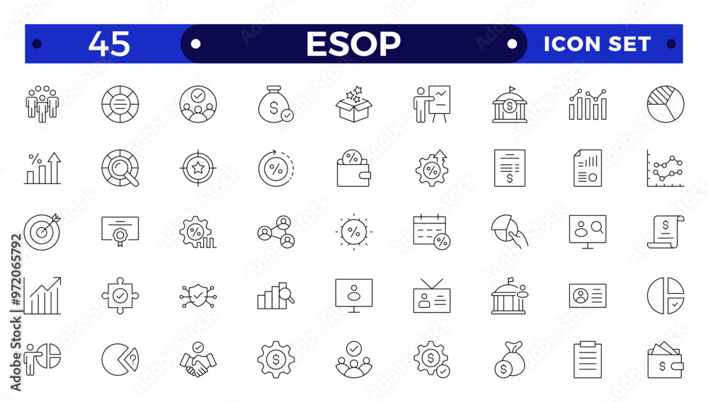 Employee stock ownership plan Outline icon collection. ESOP, benefits ...