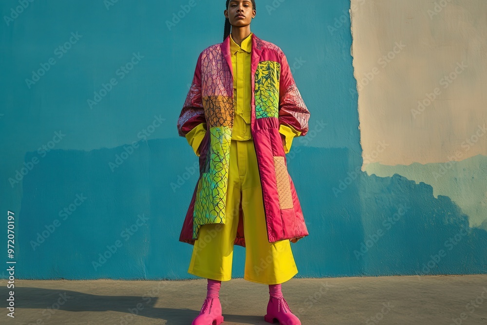 Techwear Chic: Gender-Fluid Model in Bold, Oversized Smart Textiles ...