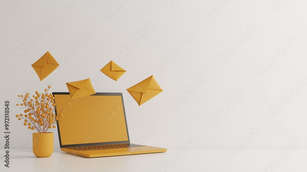 Digital Inbox: A sleek laptop with a blank screen awaits, as stylized ...