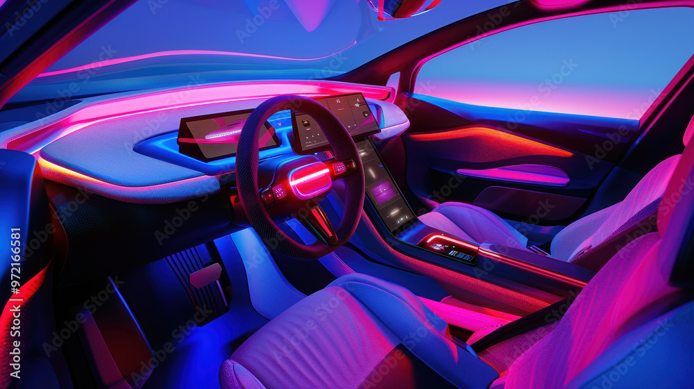 car interior dashboard blue neon lighting technology modern design ...