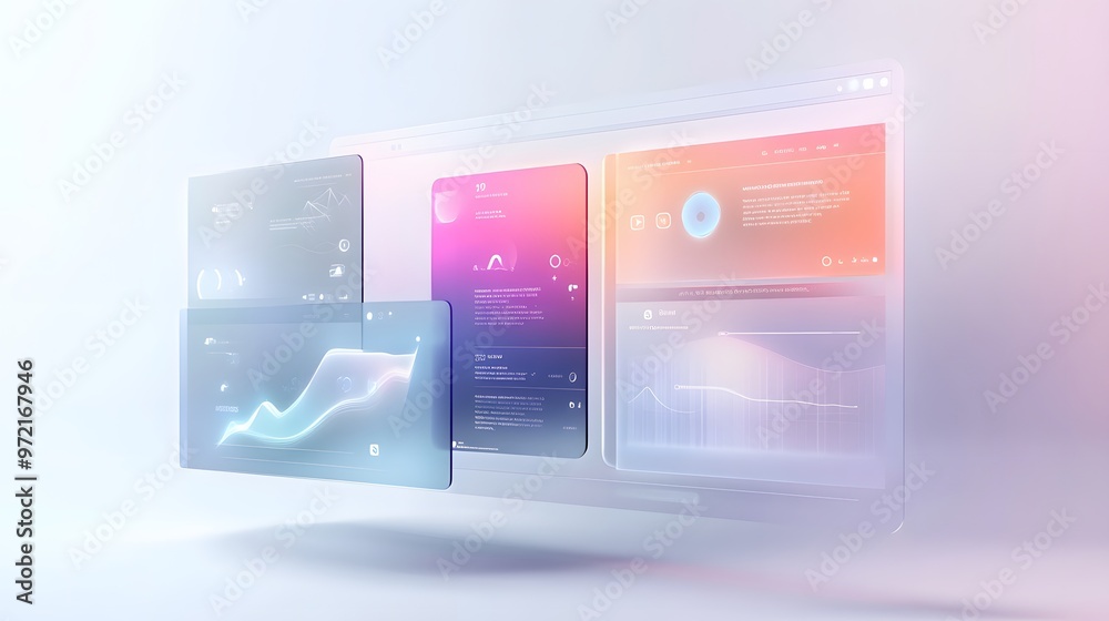 ภาพประกอบ Stock A user interface mockup using glassmorphism, with semi ...