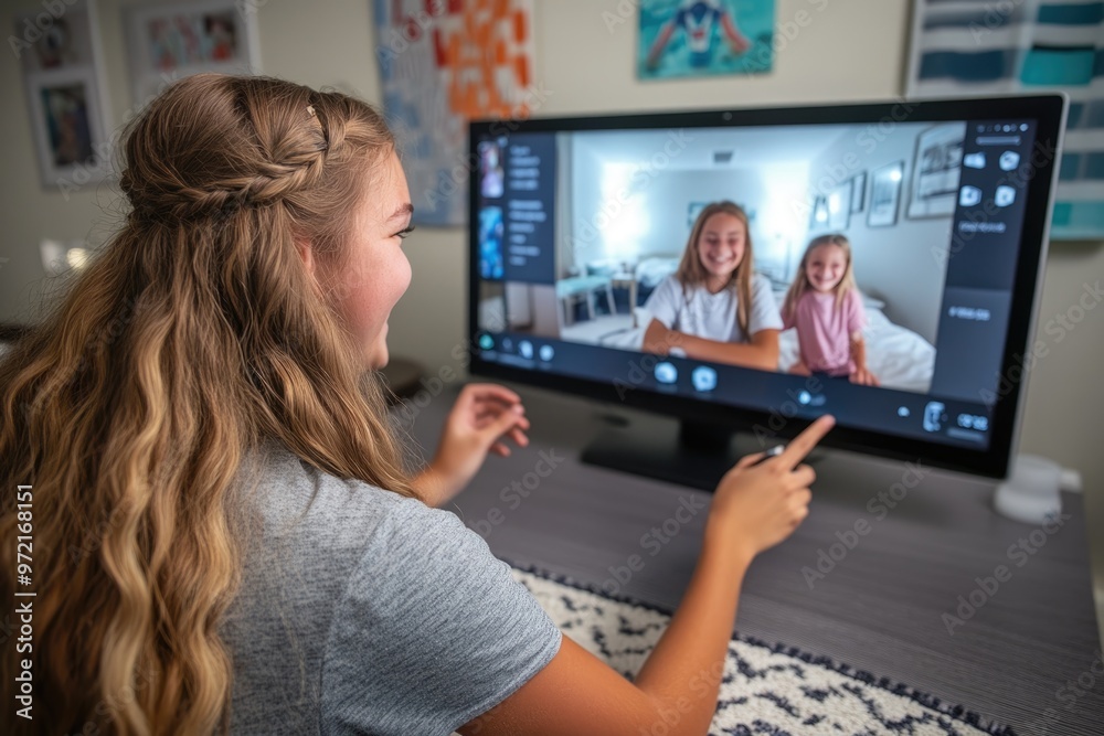 A student on a video call with family, showing them around the new dorm ...
