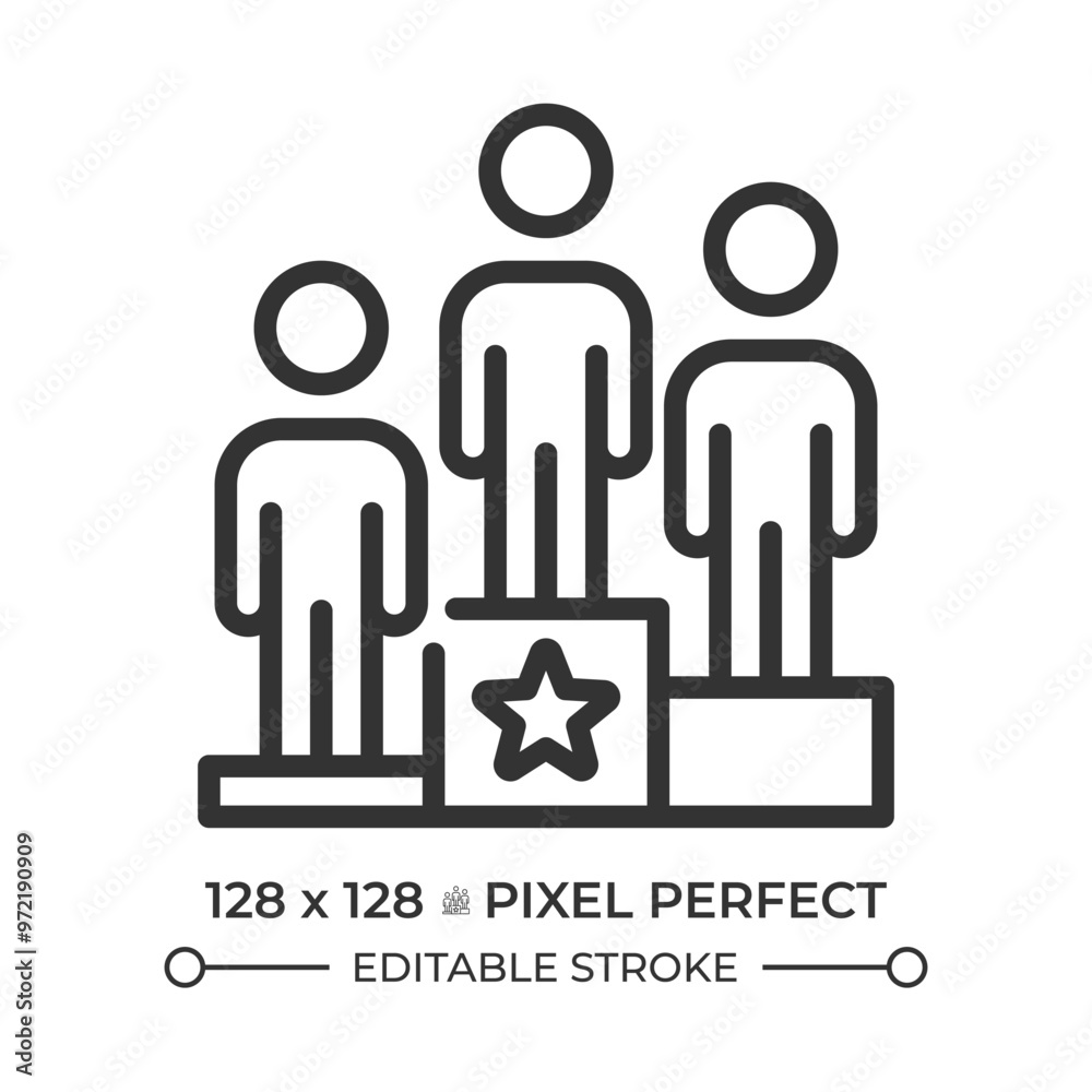 Pedestal winners pixel perfect linear icon. Male champions, sport ...