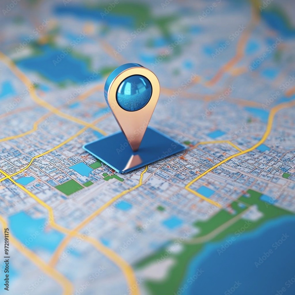 glowing location pins on map with blue light path line from one pin to another, simple dark ...