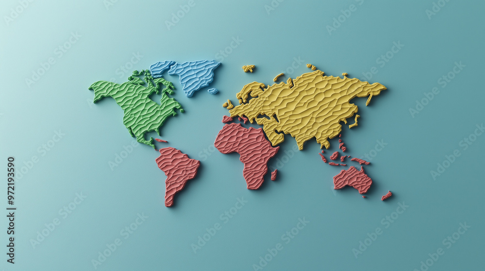 Interactive-style world map with clickable icons, vibrant colors for ...