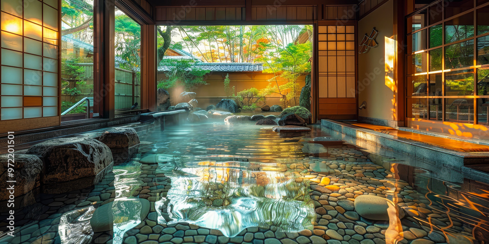Relaxing at Traditional Japanese Ryokan Onsen Hot Spring Bath with ...