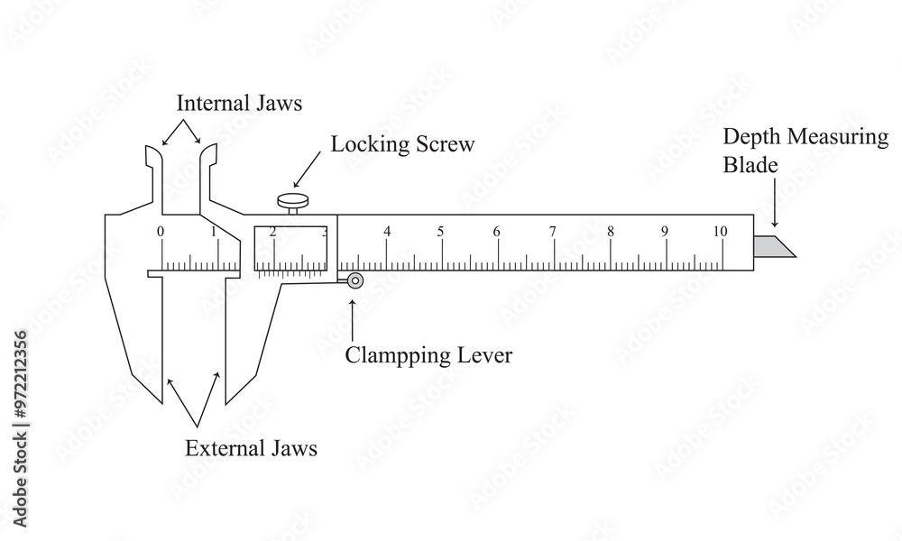Parts of Vernier caliper on white background drawing by illustration ...