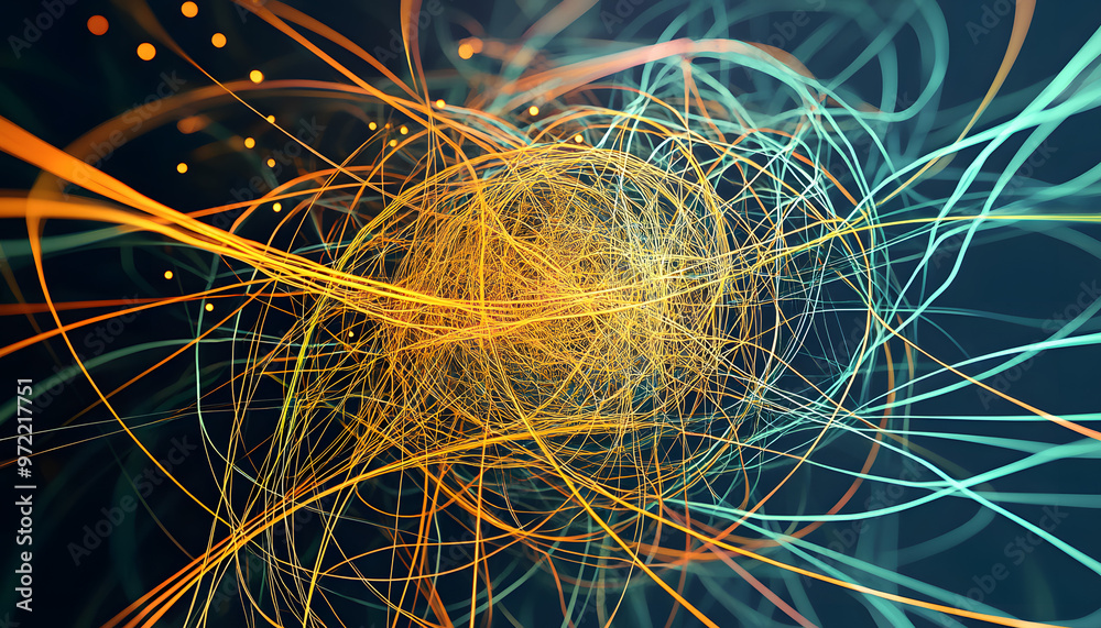 Complex messy connected lines as concept of chaos solving. Process of ...