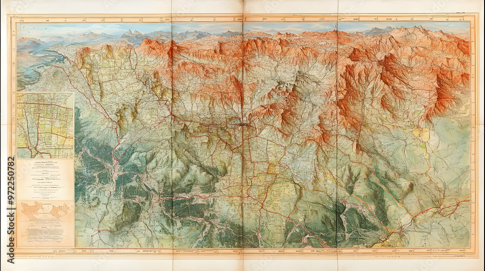 ภาพประกอบ Stock Vintage Map of the Alps with Detailed Topography and ...