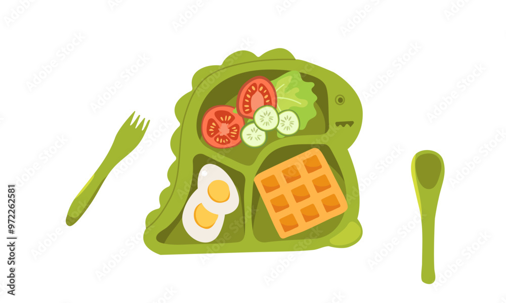 Breakfast time. Set of cute food icons in cartoon style for sweet ...