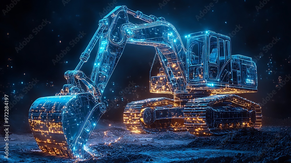 smart blue digital excavator, AI in construction site management ...