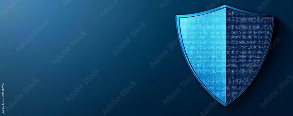 Blue cyber security shield surrounding digital assets radiating ...