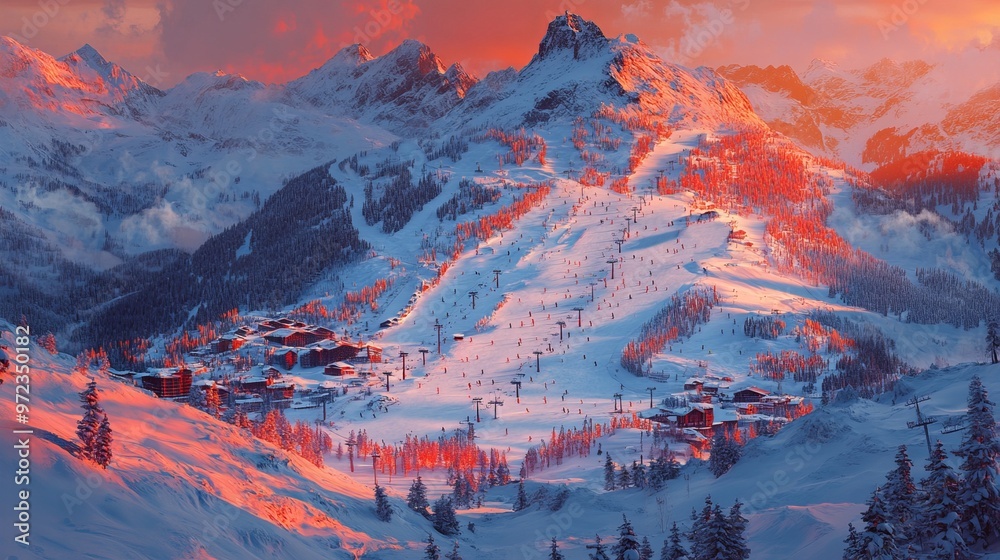 Heatmap of a mountain resort, with intense reds and oranges marking the ...