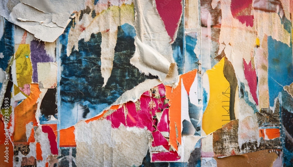 Old colorful posters ripped torn crumpled paper abstract grunge texture ...