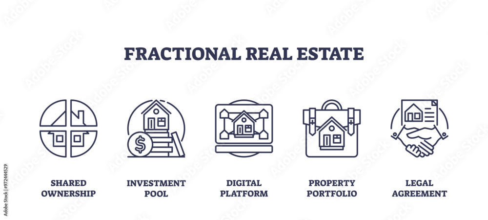 Fractional real estate and shared ownership outline icons collection ...