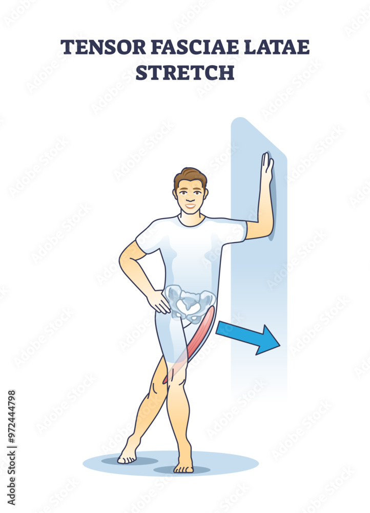 Tensor fasciae latae stretch for muscle physical flexibility outline ...
