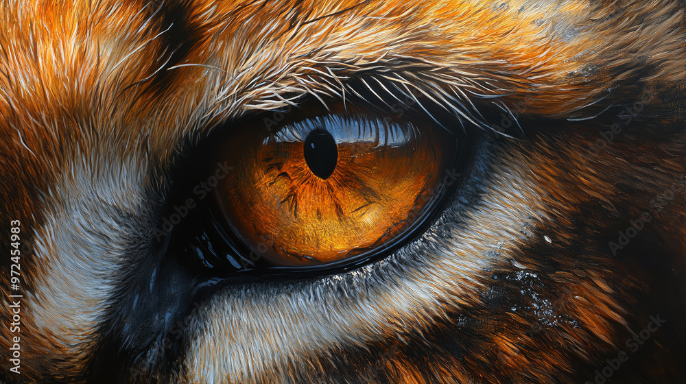 Capture the intricate details of a majestic lions eye in a hyper ...