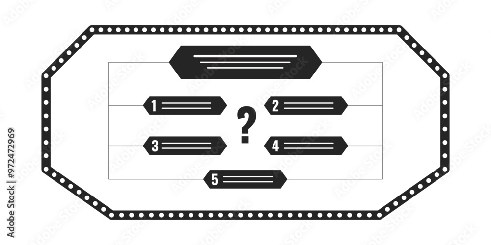 Quiz show display with question choices black and white 2D line object ...
