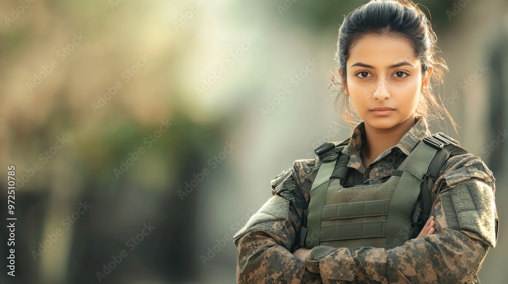 Confident Young Female Soldier of Indian Descent in Military Uniform ...