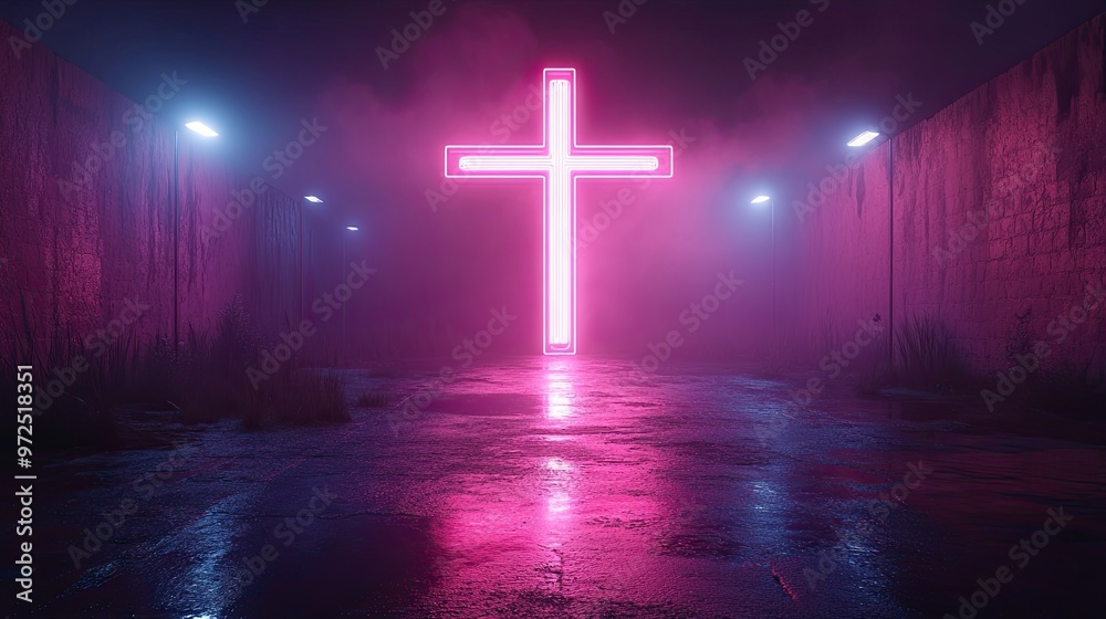 3d render abstract neon background with crossing lines glowing in the ...