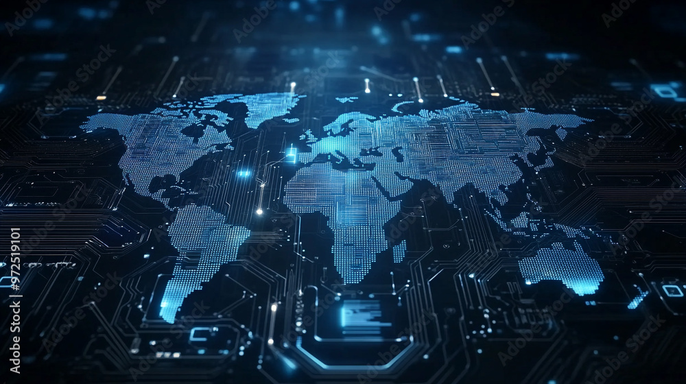 Polygon world map with blockchain technology peer to peer network on ...