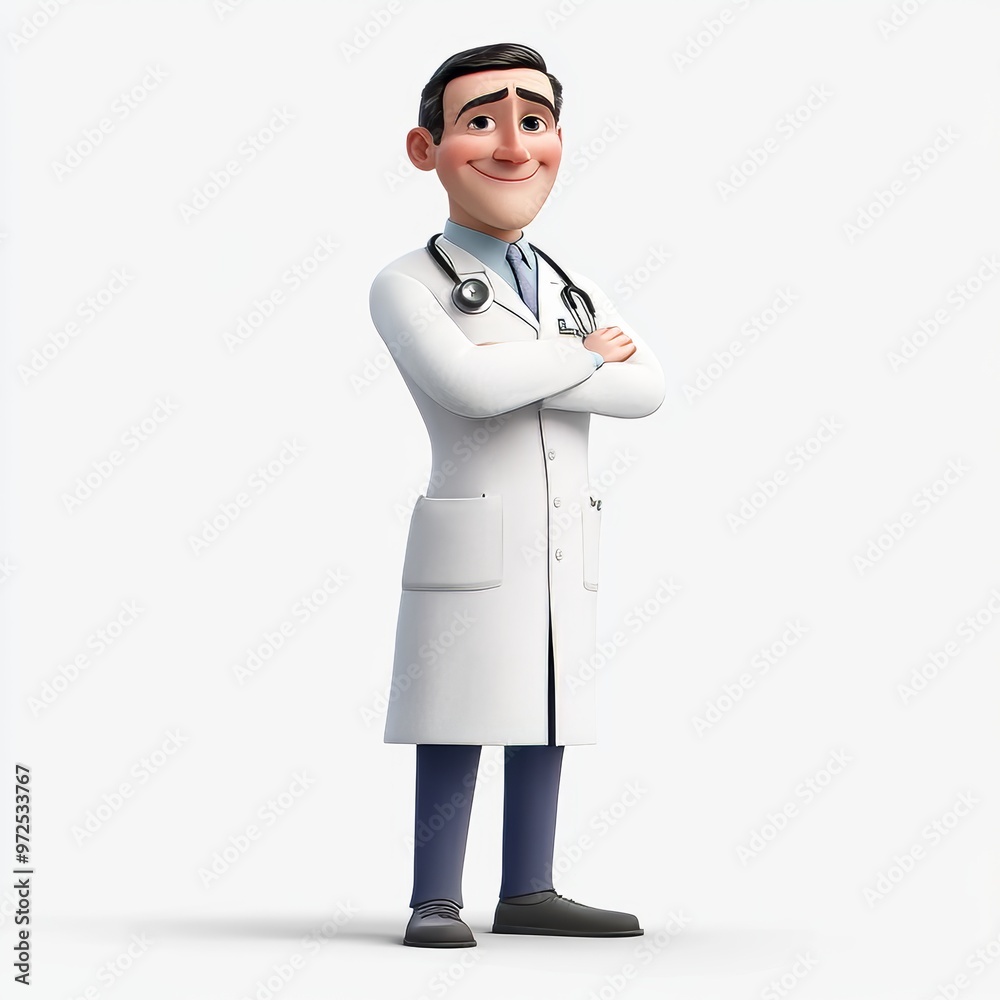 Cartoon doctor on transparent background. 3D Happy cartoon doctor. Stock Illustration | Adobe Stock