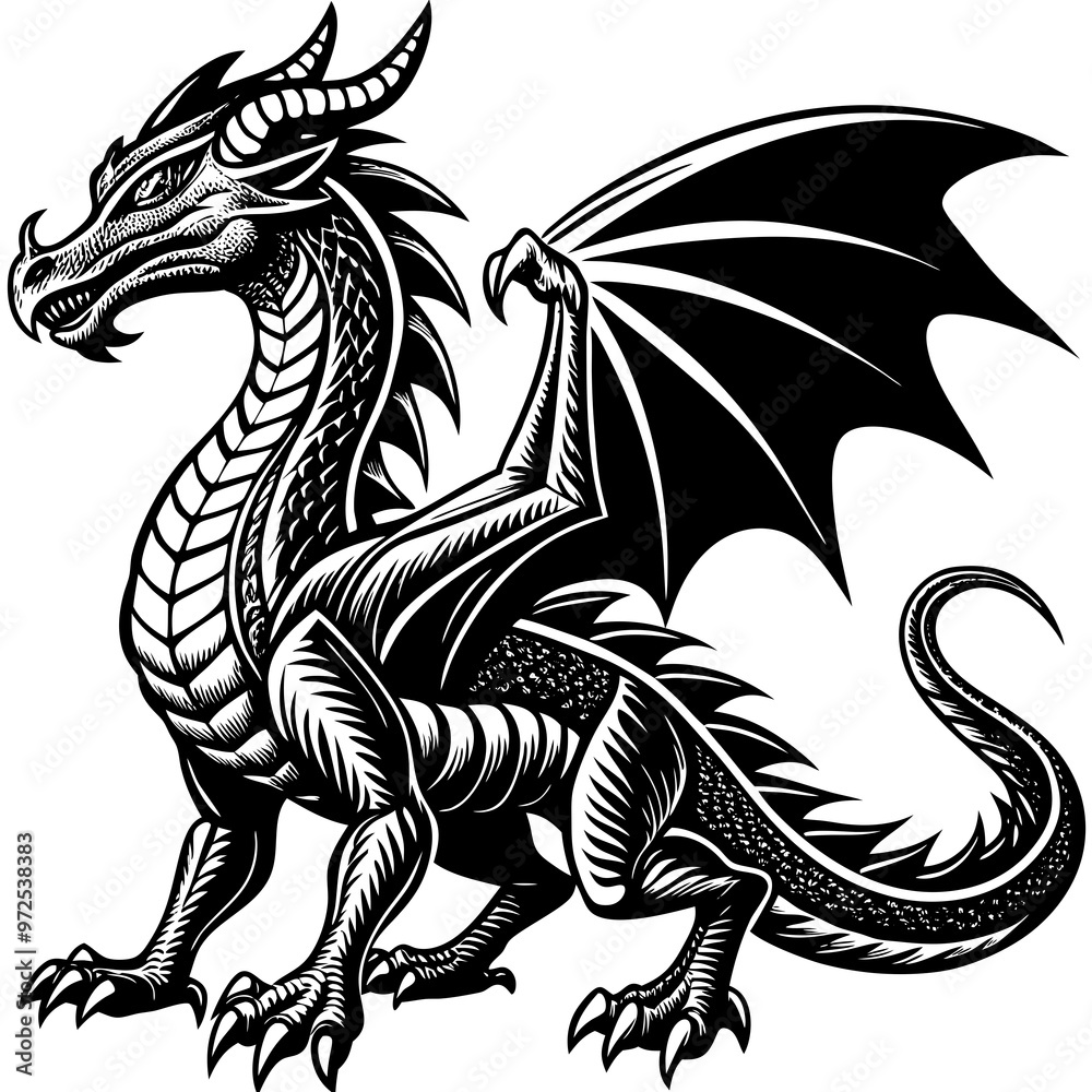 Vector de Stock dragon tattoo vector.dragon vector. Silhouette.fire ...