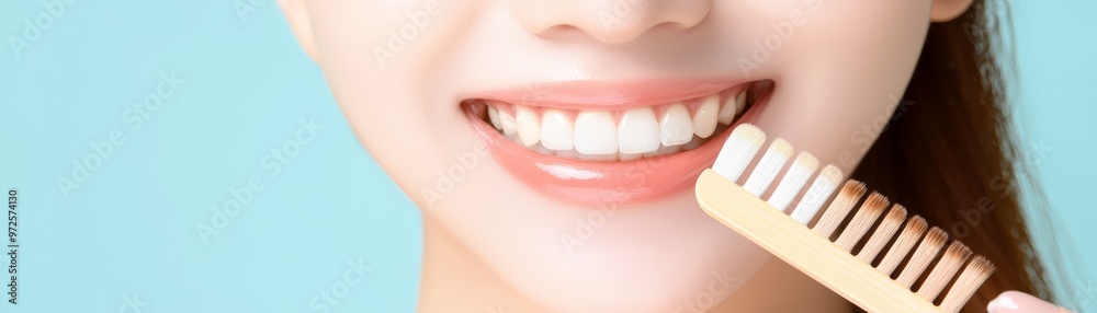 How does the image of the woman holding the tooth shade guide symbolize ...
