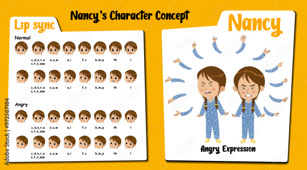 Nancy the Angry Girl: Cartoon vector of a cute girl in a night dress ...