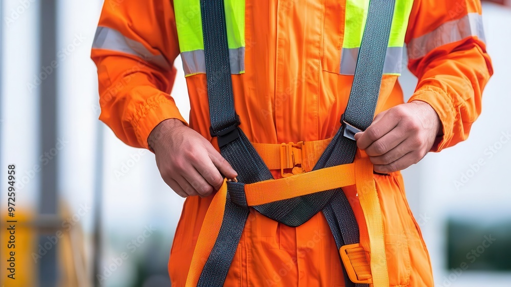 Inspector checking safety harnesses, inspecting personal protective ...