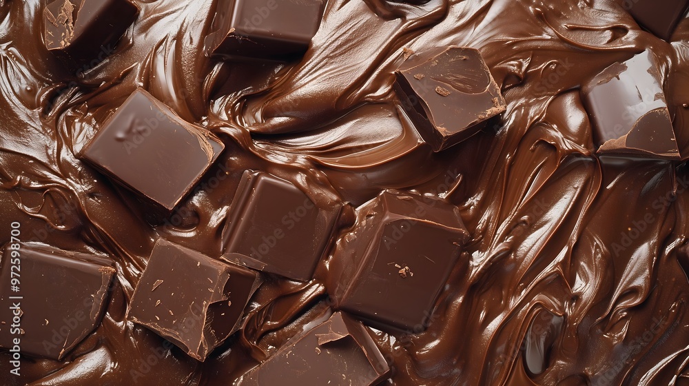 Liquid dark chocolate. Floating liquid waves of milk chocolate ...