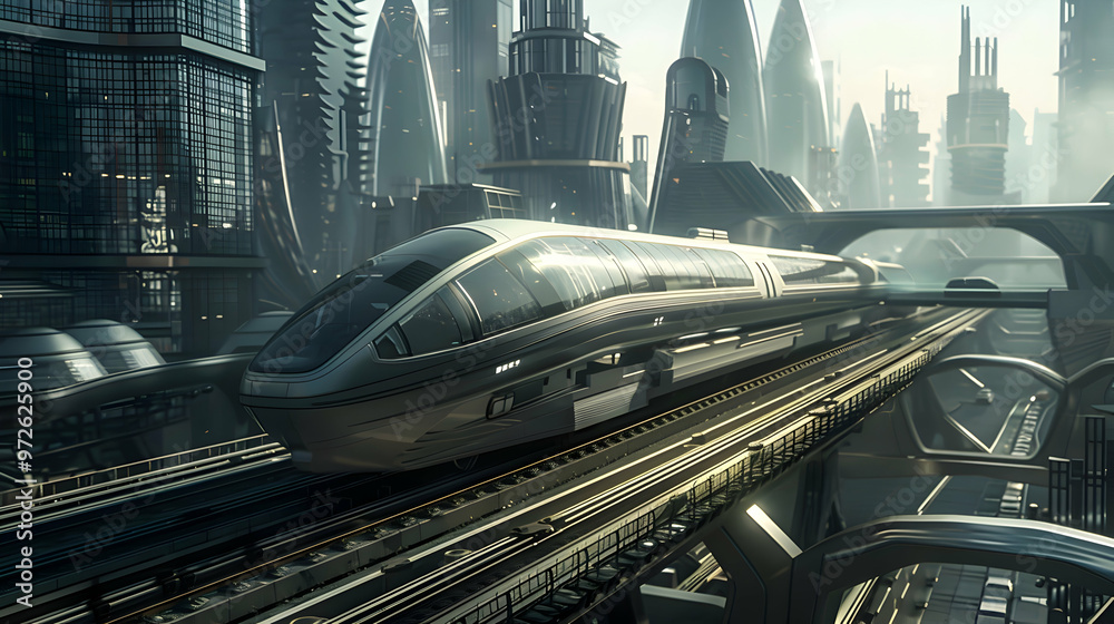 Silver High-Speed Maglev Train: Featuring a high-speed train system ...