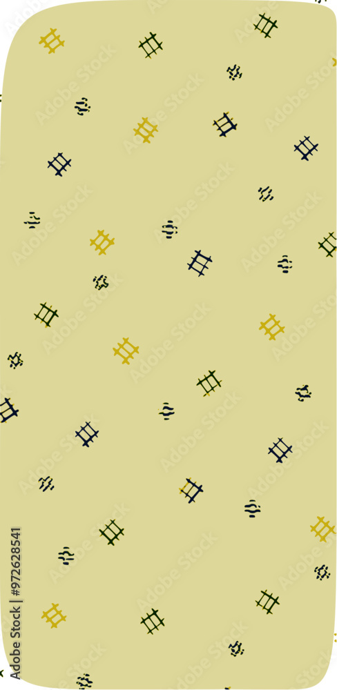 Pattern of colorful hash marks on a pale yellow background creates a ...