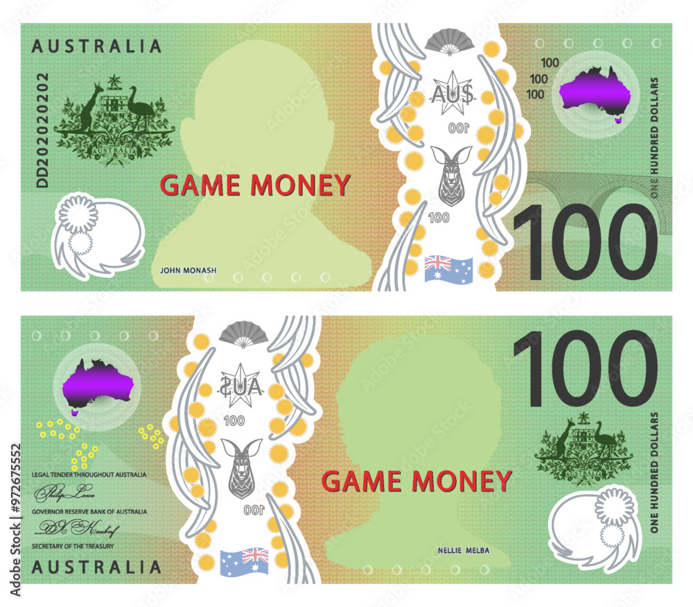 Vector play money. Obverse and reverse of 100 Australian dollar ...