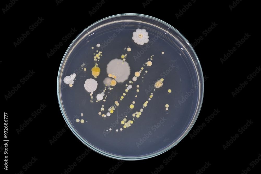 Nutrient Agar plates. NA plates. Bacterial colonies in Nutrient Agar ...