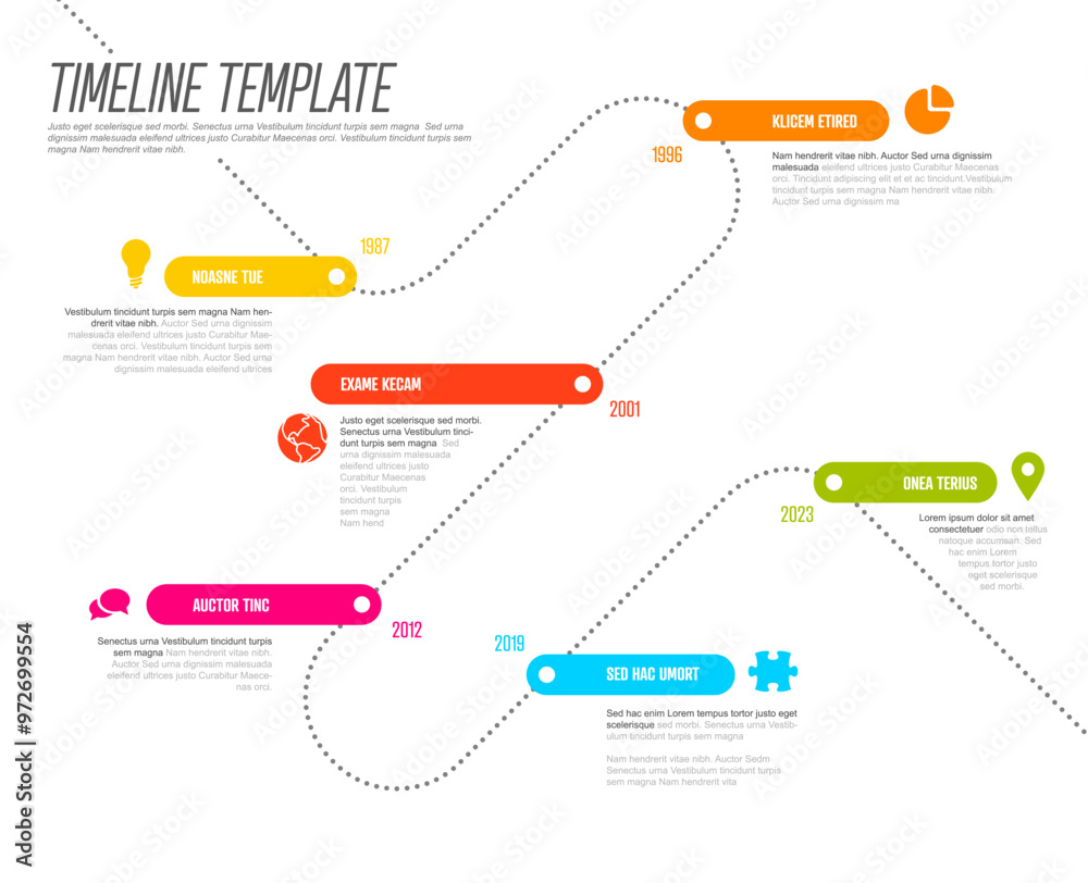Simple timeline template made of rainbow color thick line segments on ...