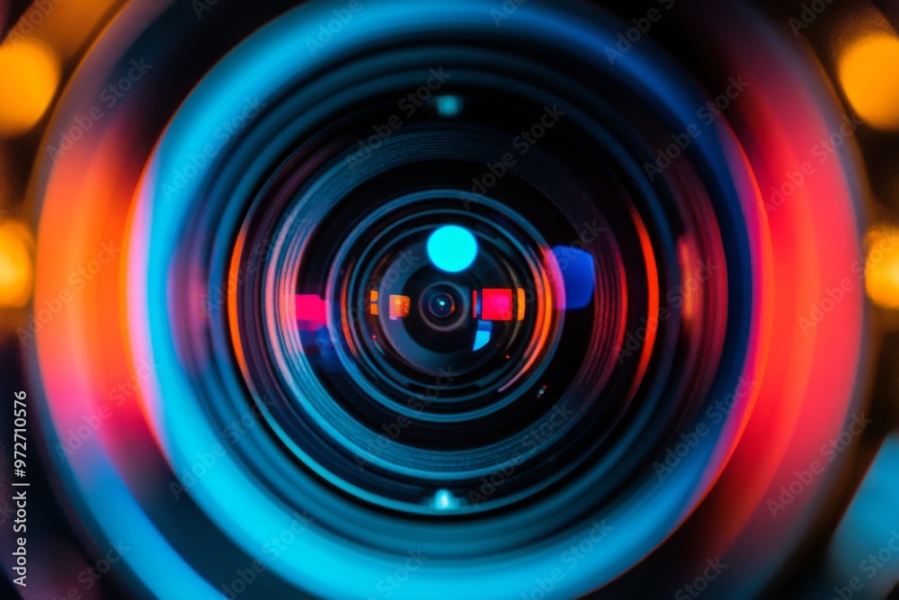 Camera Lens with Colorful Reflections Stock Photo | Adobe Stock