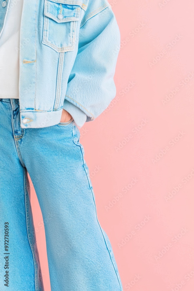 Classic 90s denim-on-denim look with a cropped jean jacket, low-rise ...