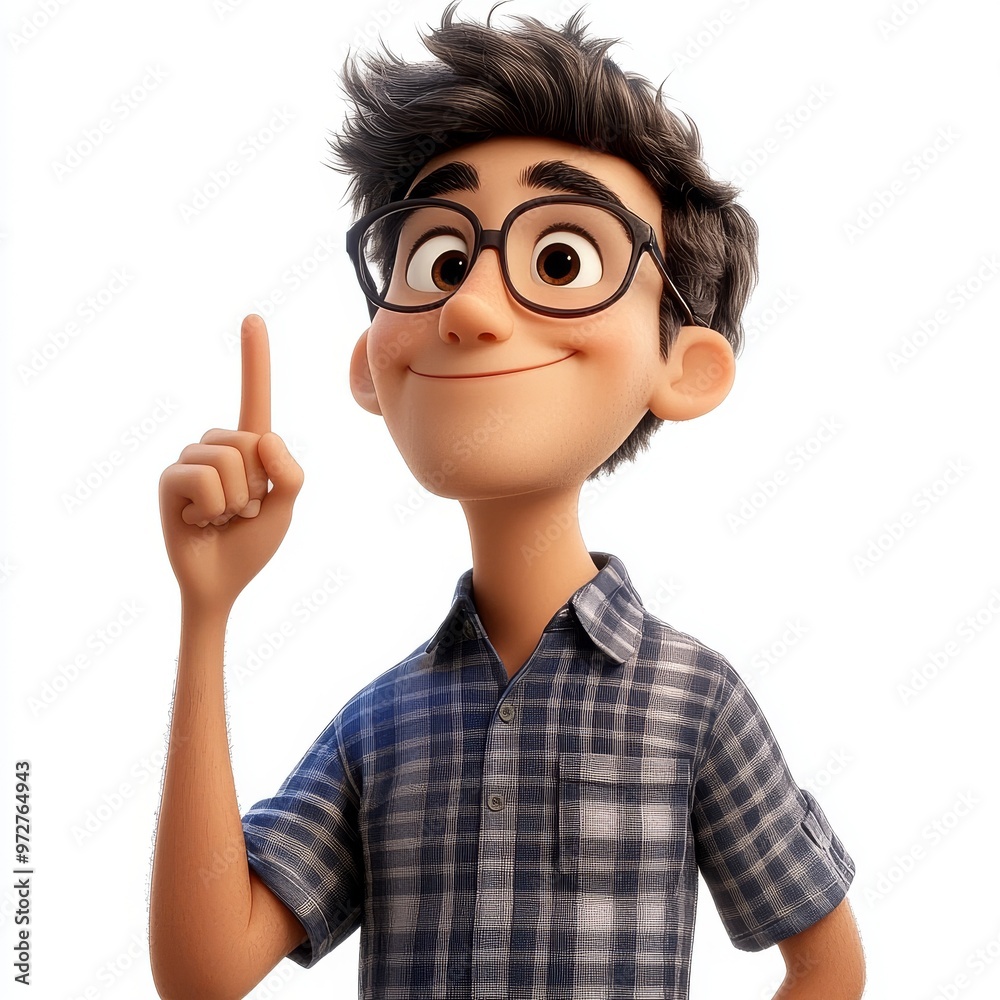 Animated icon of a smiling man pointing with his index finger. Isolated ...