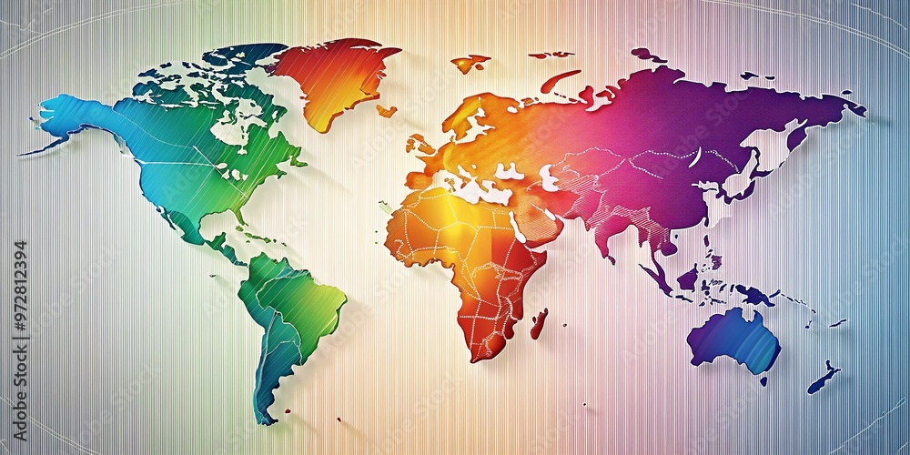 Vibrant world map featuring colorful hourly time zones, illustrating ...