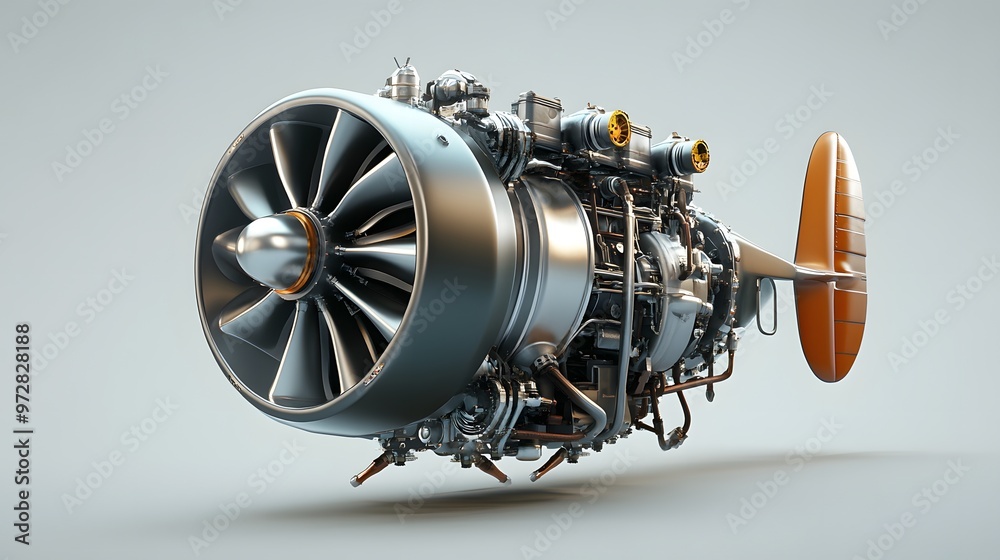 44. **Realistic 3D model of a small aircraft engine with detailed ...
